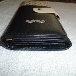 botusi | Bags | New Botusi Mustache Wallet Black Beige Vegan Leather ...